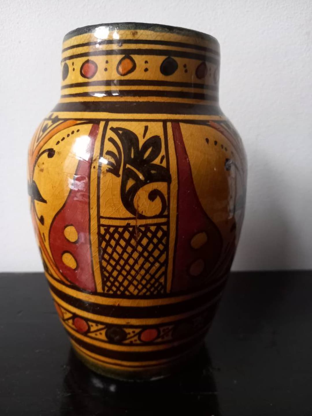 Vintage Moroccan Safi Pottery Vase,warm Earthtones, Yellow,red,green ...