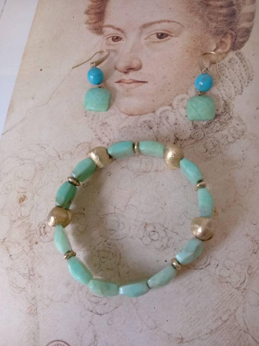 Original and Unique Jewellery Set. Vintage Turquoise Stones Are Used in ...