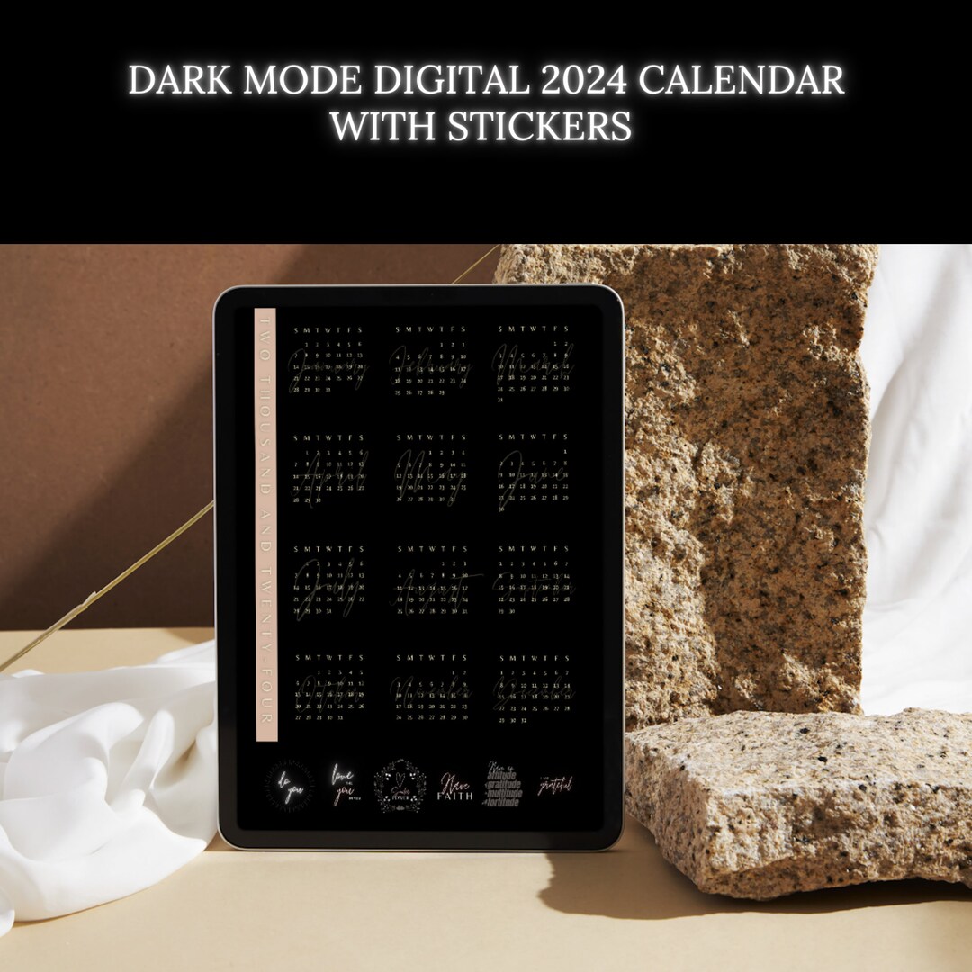 Dark Mode 12 Month 2024 Calendar Compatible With Note Taking - Etsy