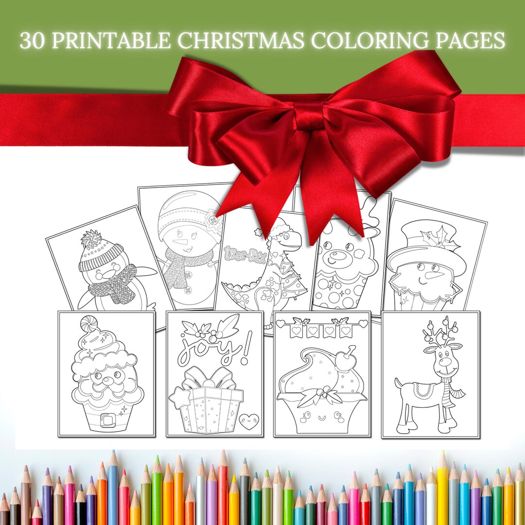 Printable Christmas Coloring Pages Bundle, 30 Pages Santa & Friends ...