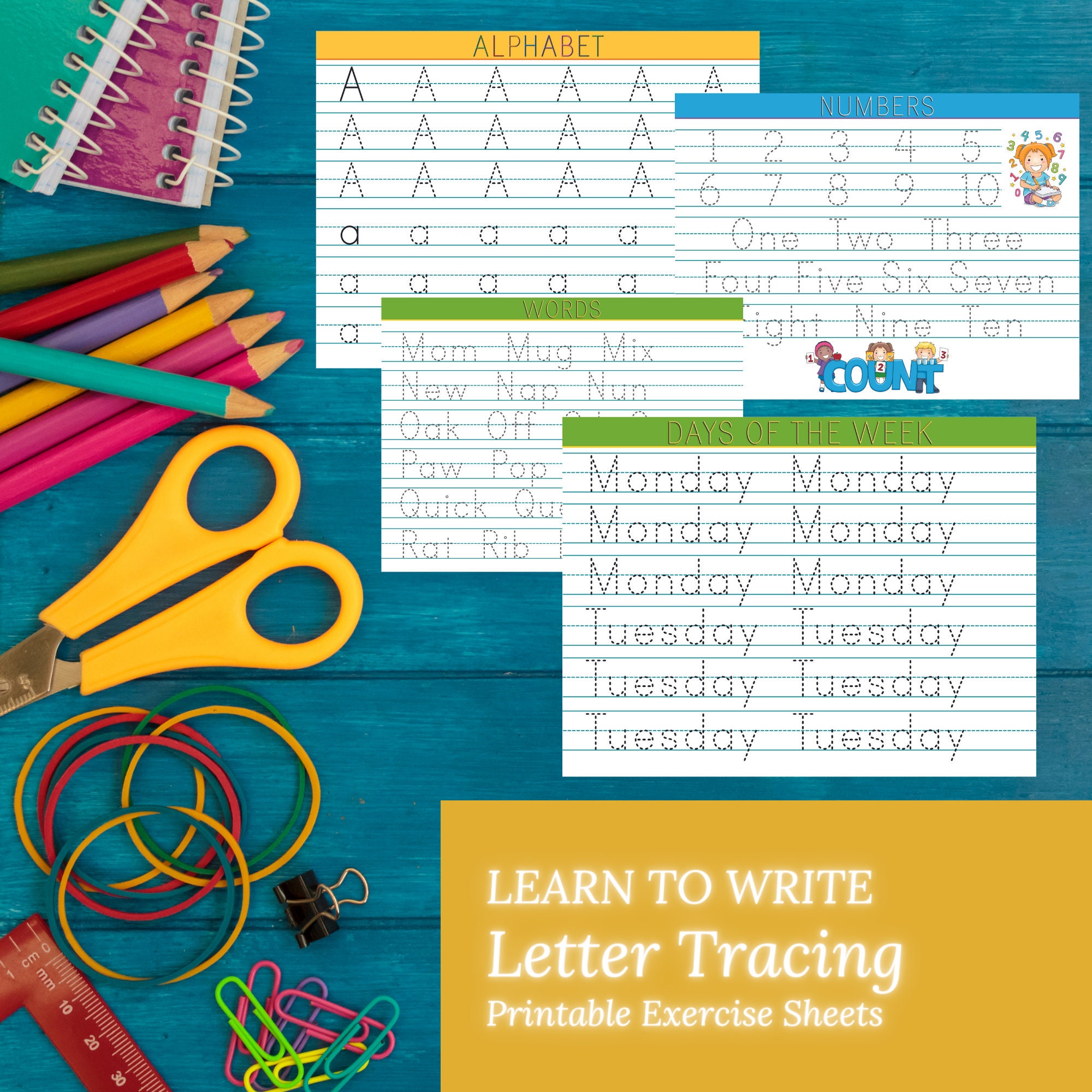 Printable Letters & Numbers Tracing Exercise Sheets, Learn to Print ...