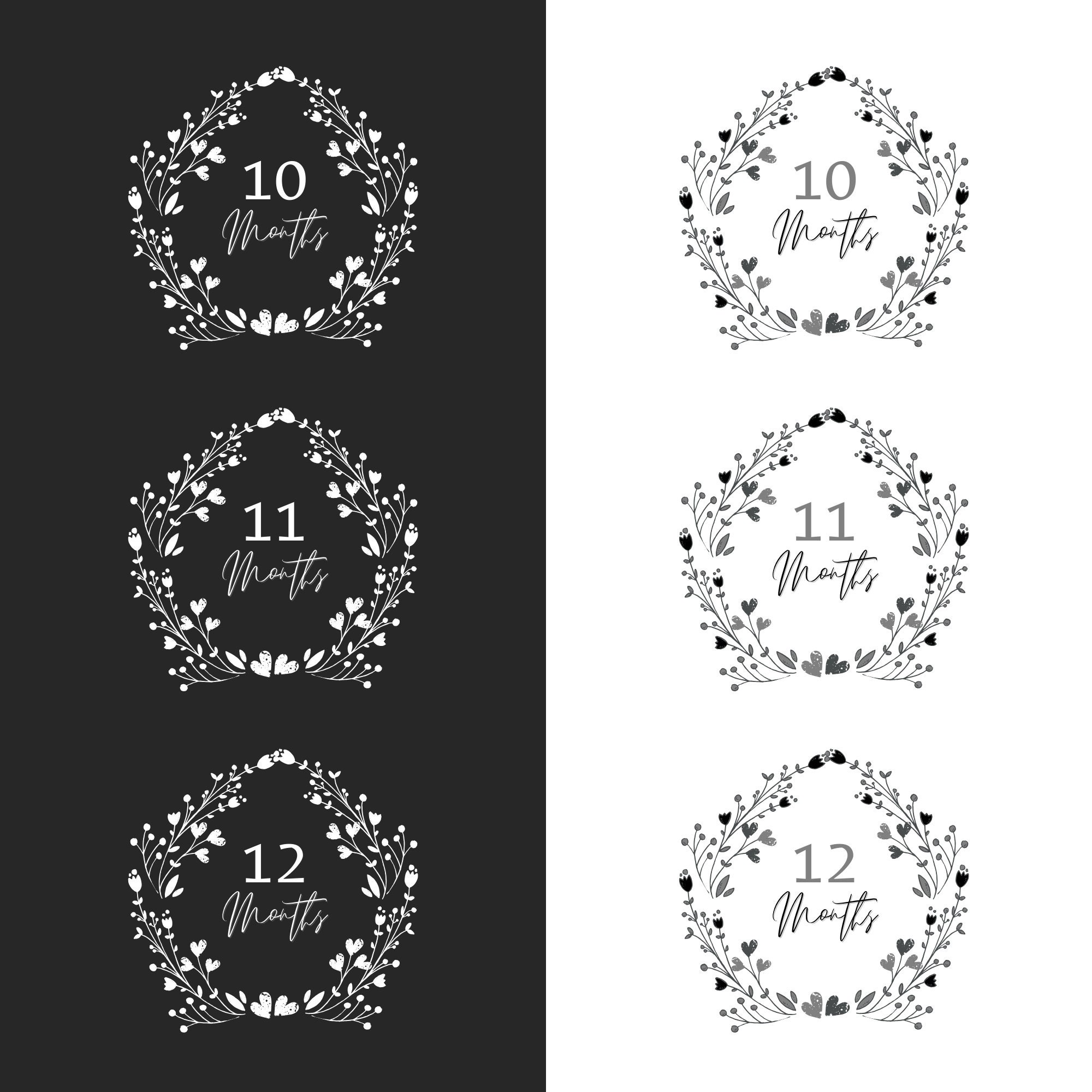 Baby Milestones PNG Digital Stickers 12 Month Floral Design - Etsy