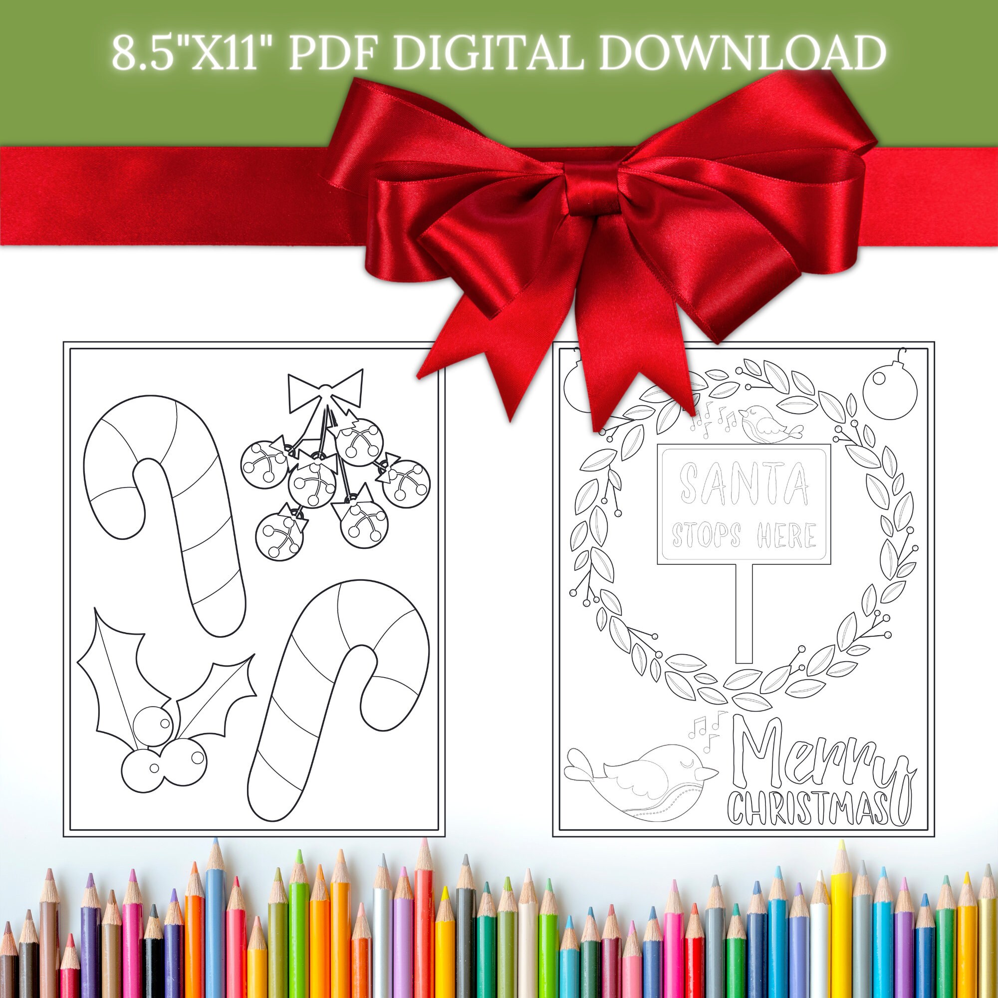 Printable Christmas Coloring Pages Bundle, 30 Pages Santa & Friends ...