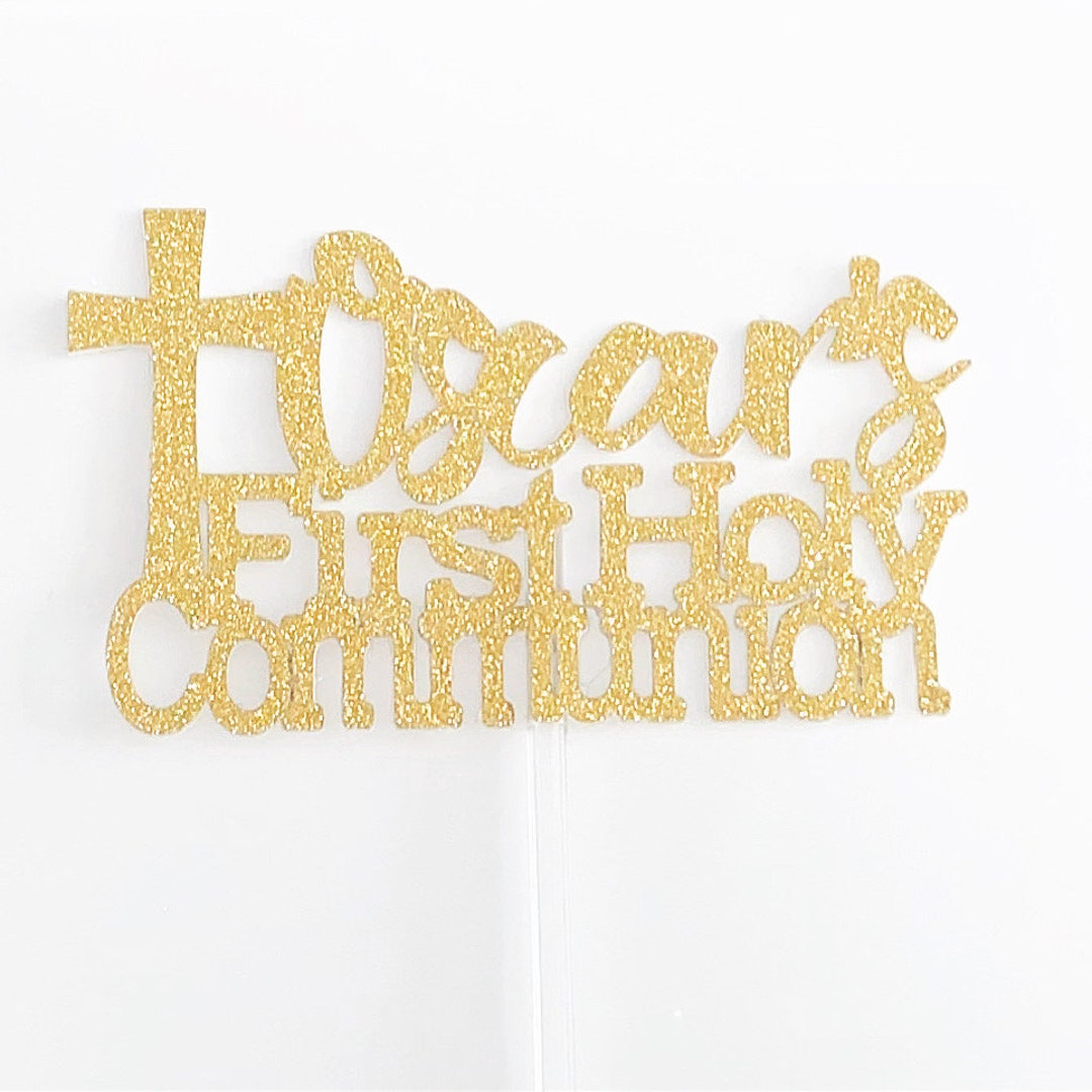 First Holy Communion Cake Silver Glitter Topper, Holy Communion ...