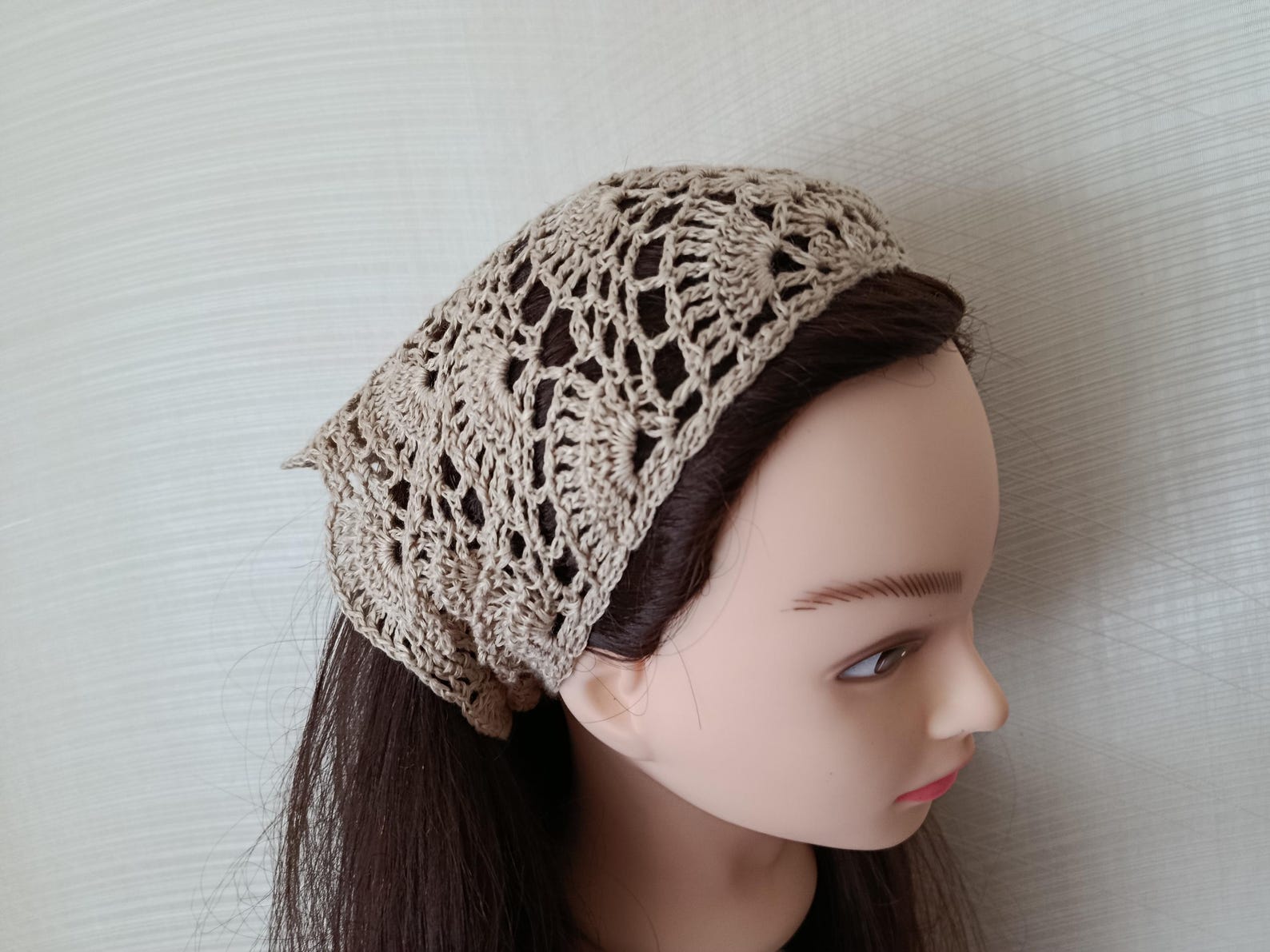 Bandana triangular de linho para cabelo / Lenço de tricô feminino ...