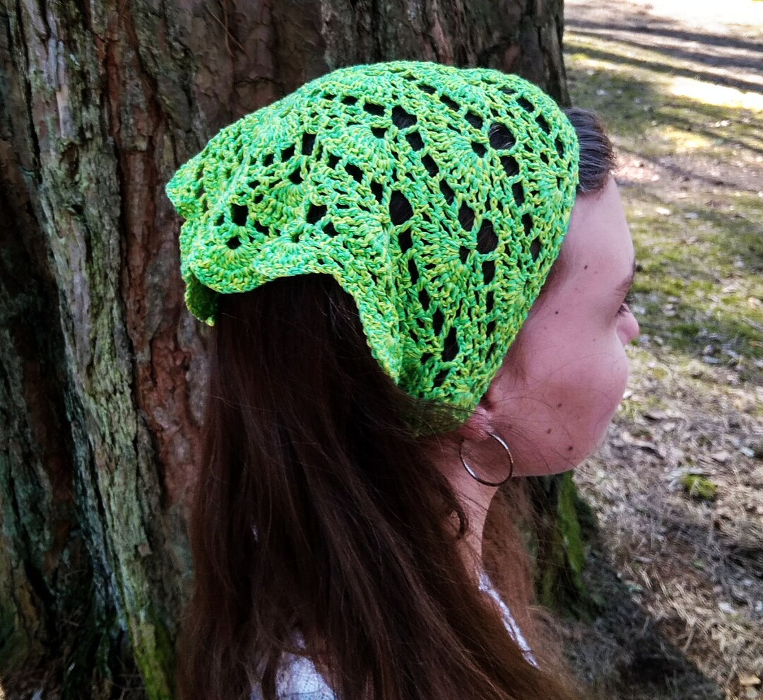Bandana Crochet Beach Knit Bandana Green Summer Cotton Hair Scarf - Etsy