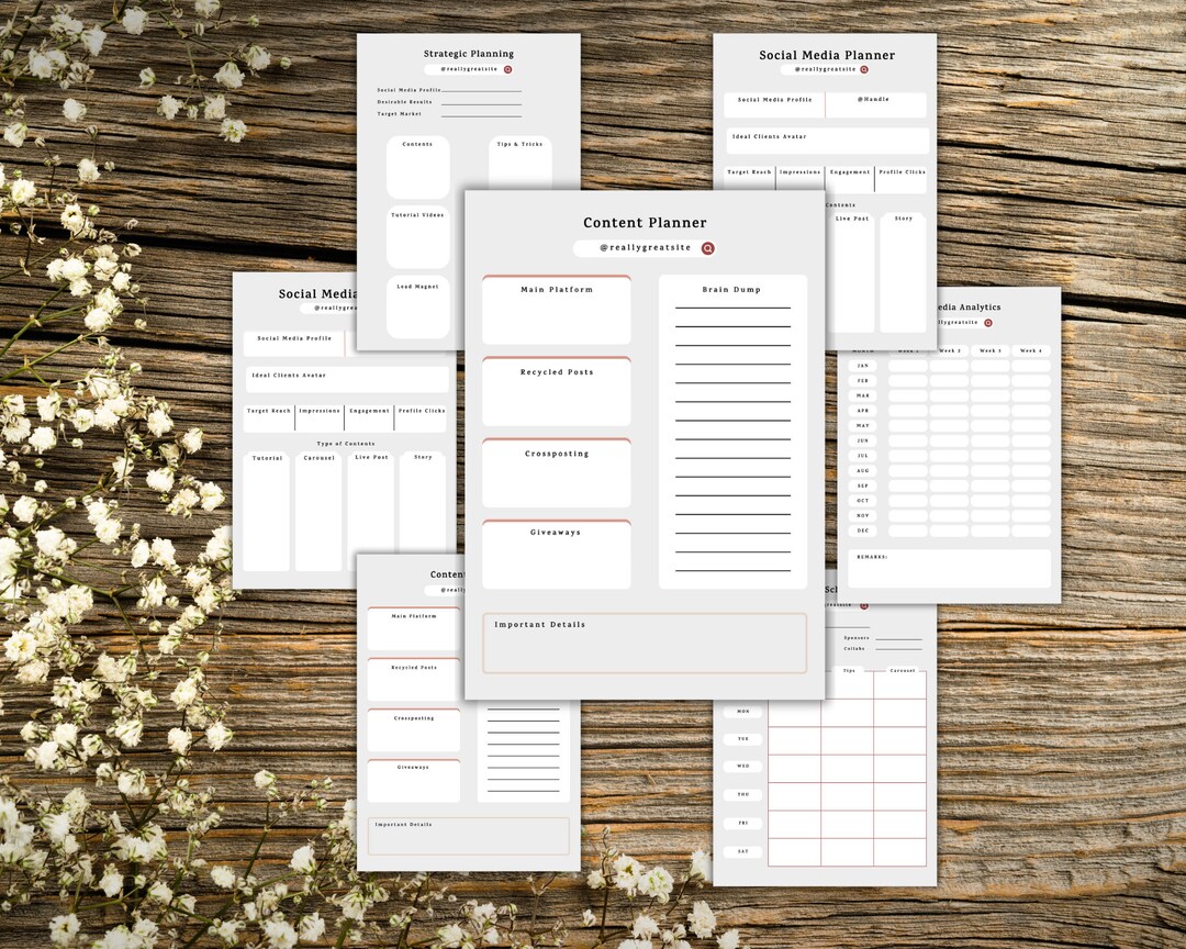 Social Media Content Planner & Calendar Template With Analytics, Yearly ...