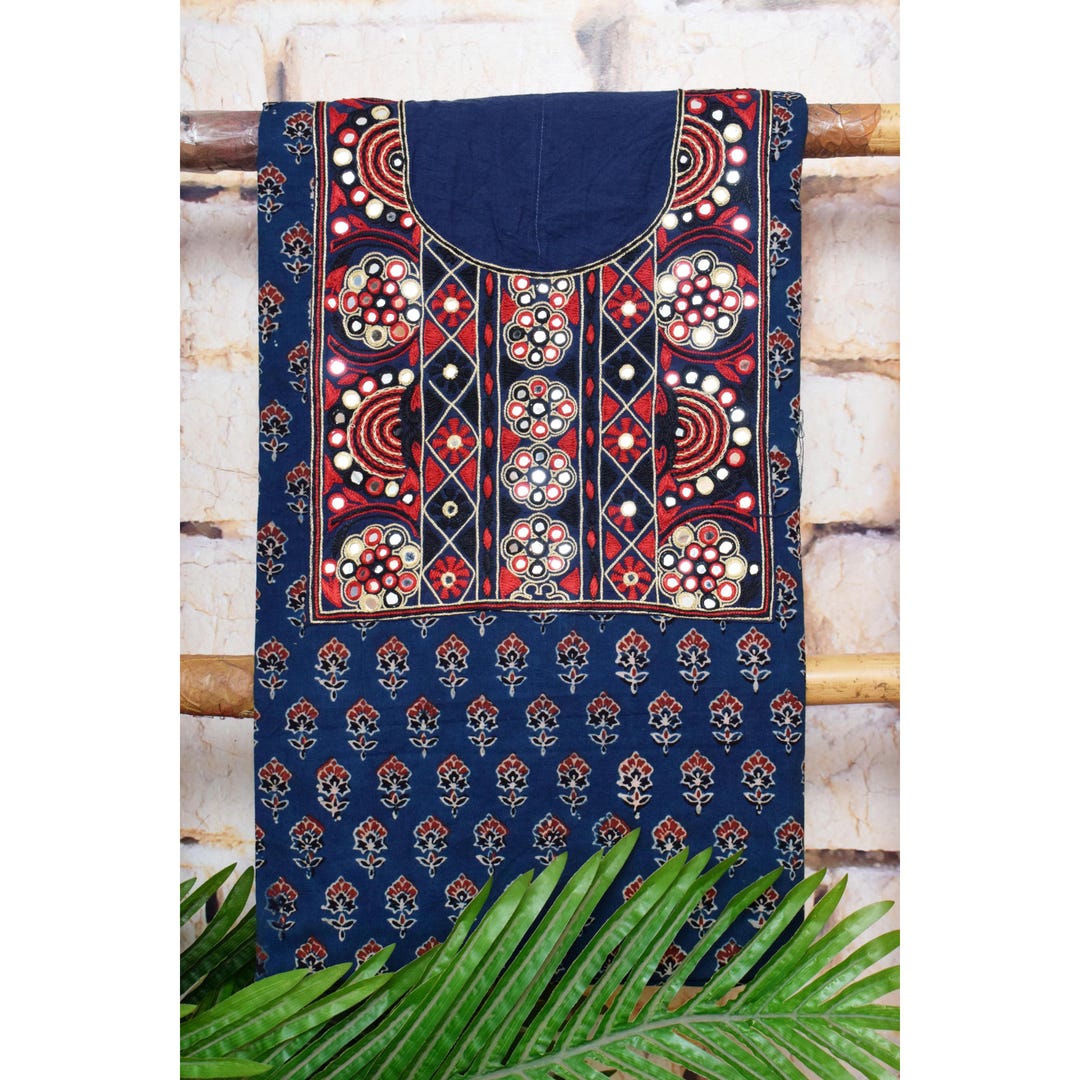 Ajrakh Kutch Work Kurti, Ajrakh Block Print Kurtis, Indian Boho Dresses ...