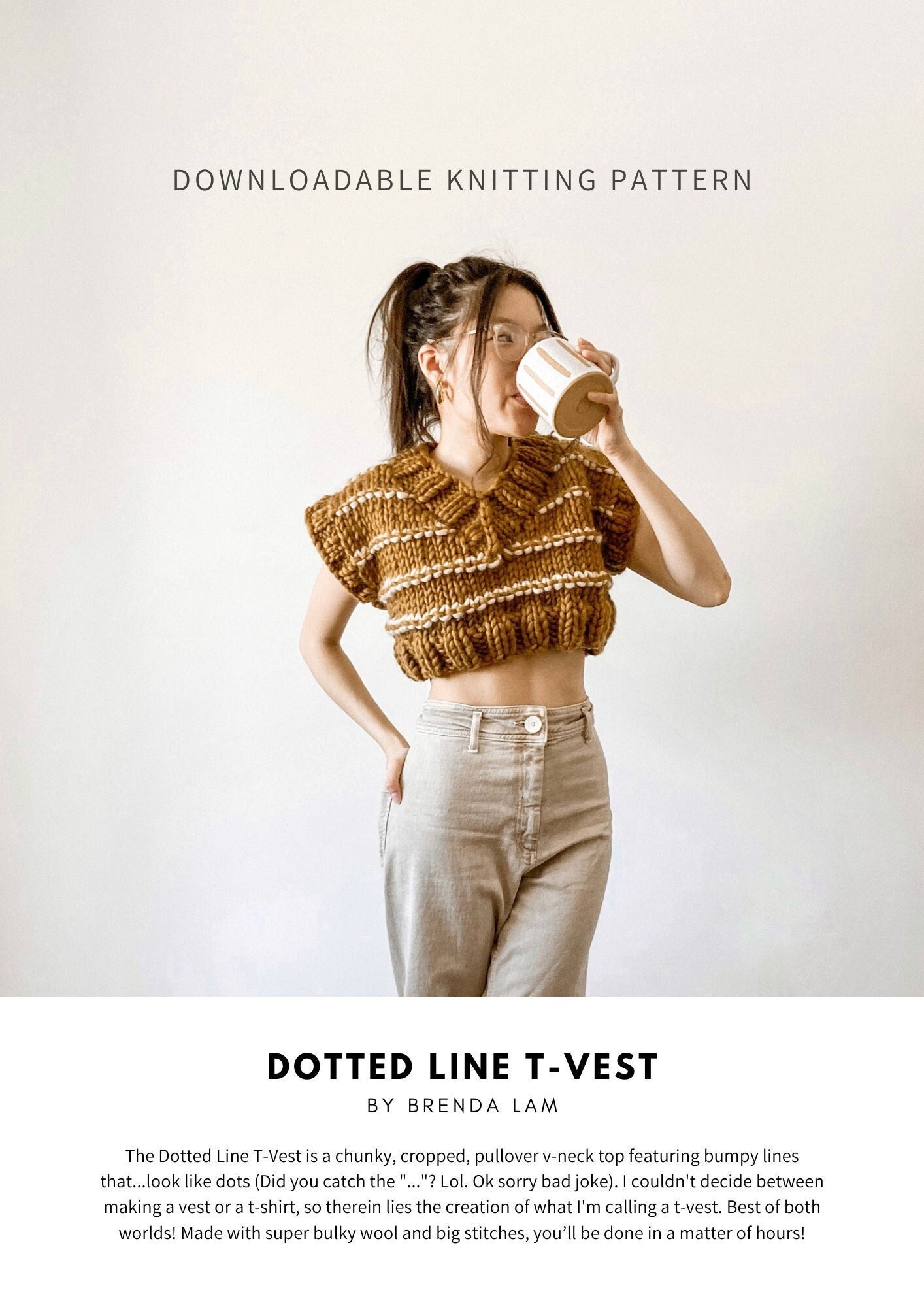 Dotted Line T-vest Digital Download Cropped Knit Sweater - Etsy