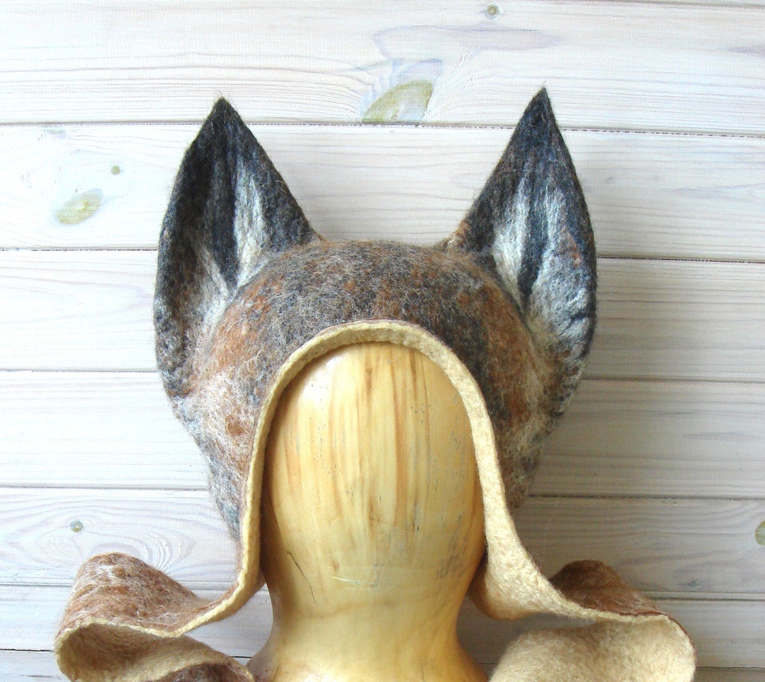 Cheerful Felted Ear Flap Hat With Ears Red Wolf Fox Unisex Accessory XS ...