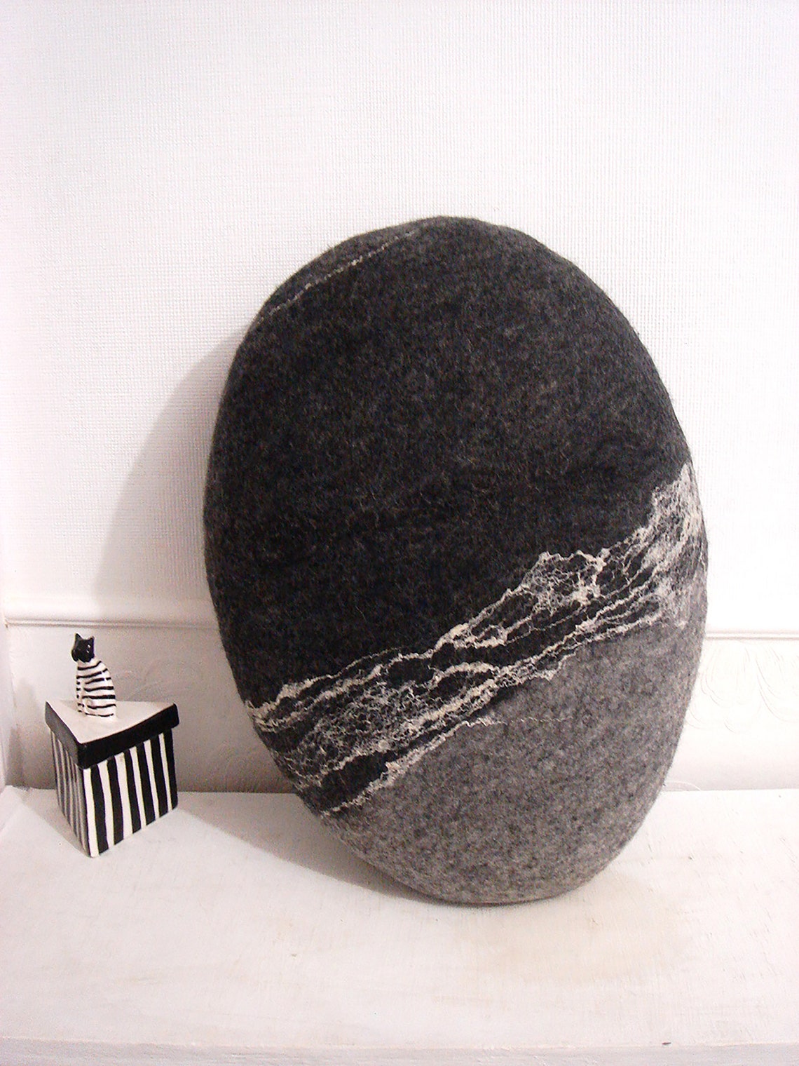 I Am Happy to Make Felted Wool Sea Pebble Pillow, Scandinavian Decor - Etsy