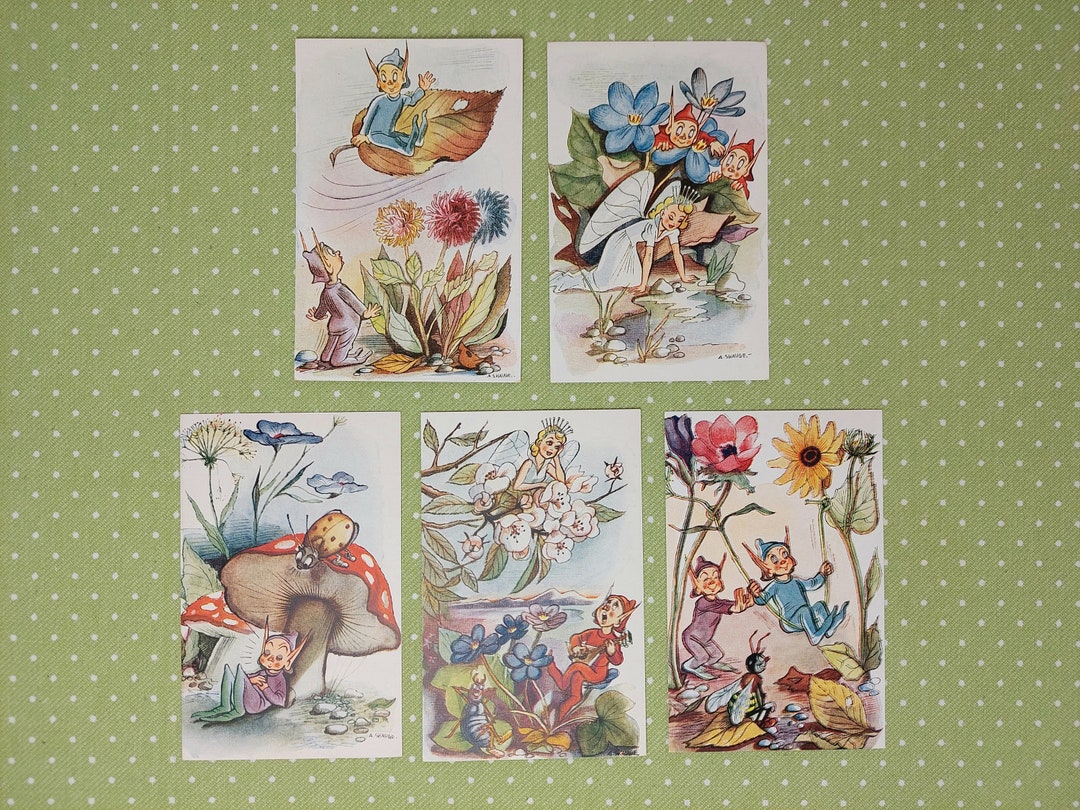 Vintage Pixie Postcards, 1940s Elf Illustrations, Design A. Skauge ...