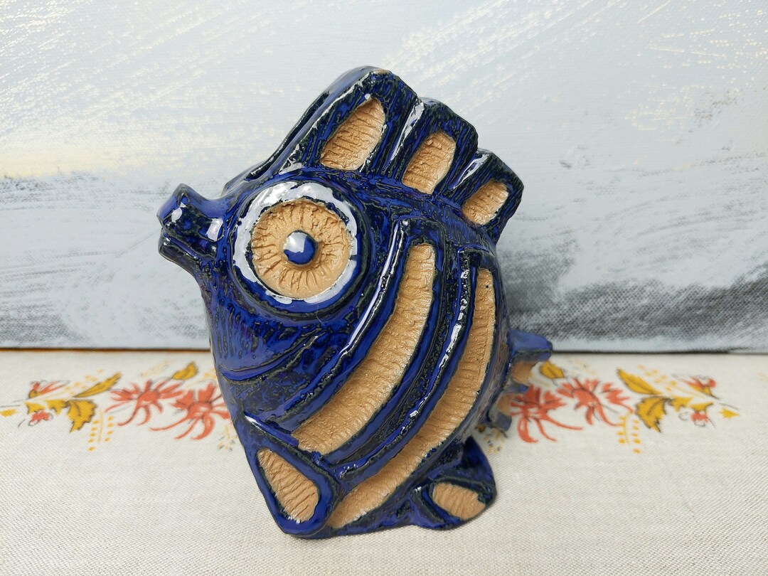 Pottery Fish Coin Bank, Piggy Bank, Puffer Fish, Fish Figurine - Etsy
