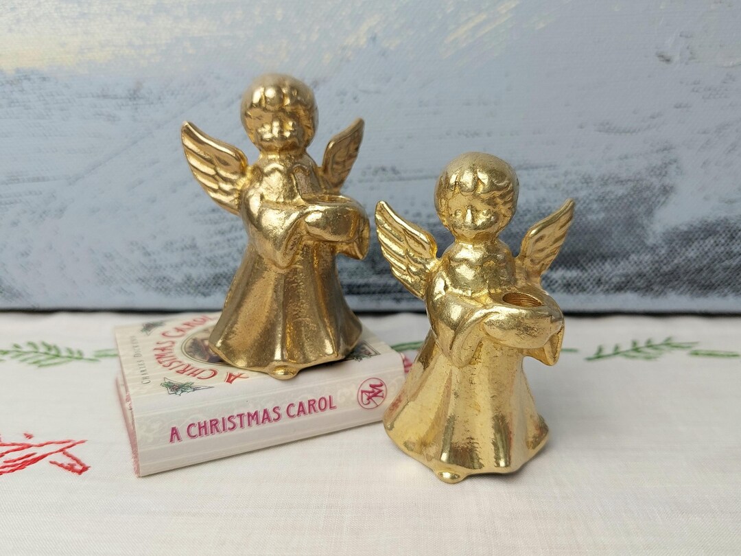 Pair of Small Brass Angel Figurines, Christmas Angels, Angel Candle ...