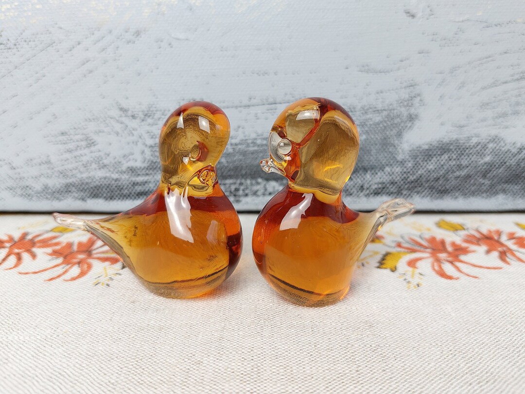 Small Amber Glass Birds, Bird Figurines - Etsy