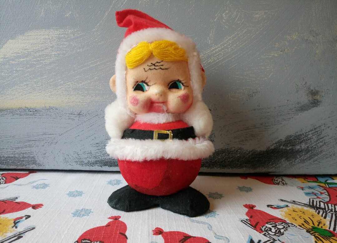 Flocked Santa Girl, Flocked Figurine, Christmas Decor, Santa Doll - Etsy