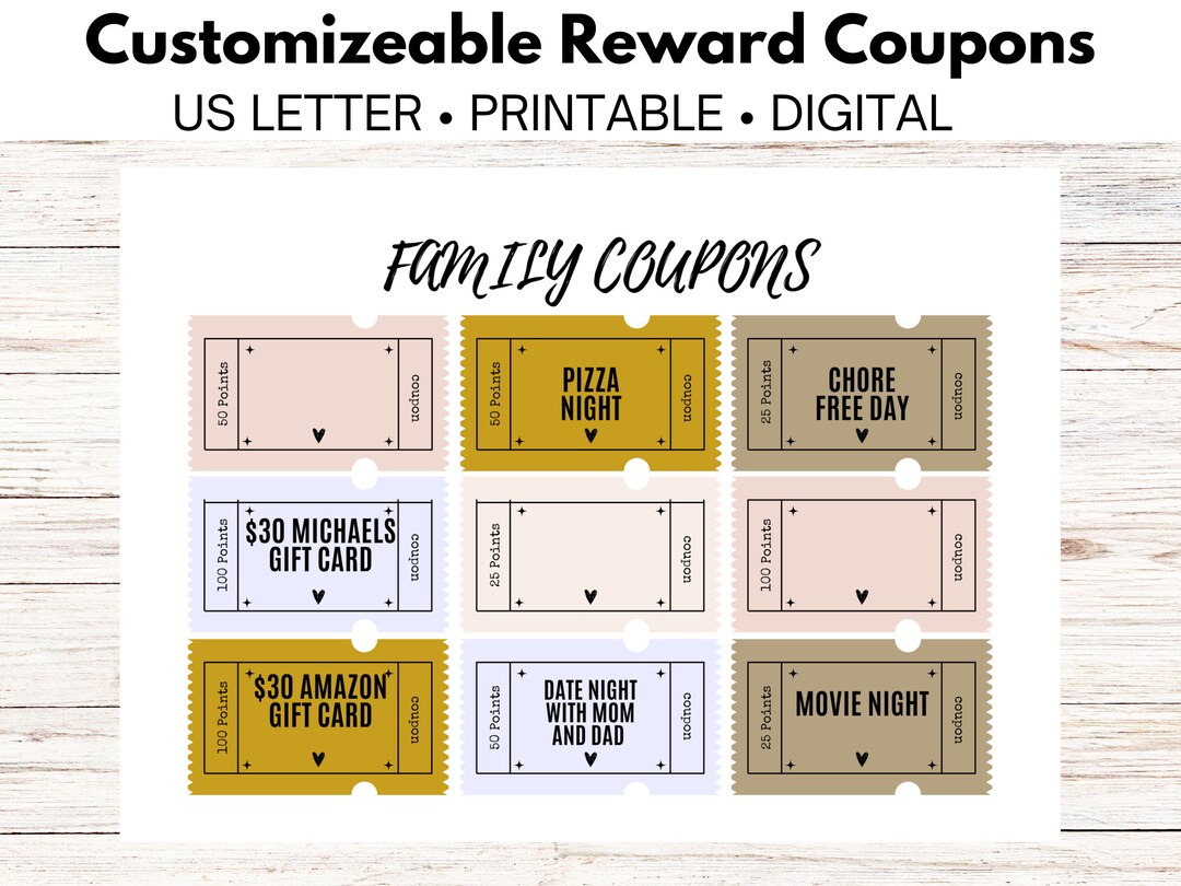 Printable Reward Coupons/ Kids Chore Rewards - Etsy