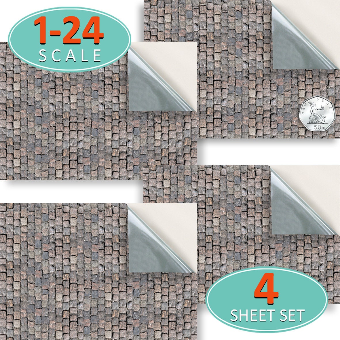 Dolls House Cobblestone Wallpaper, 1/24 Scale, Self Adhesive Vinyl (set ...
