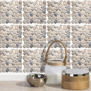 Pebble Stone Wall Tile Stickers: 6"x6" Self Adhesive Tiles, Pack of 8 ...