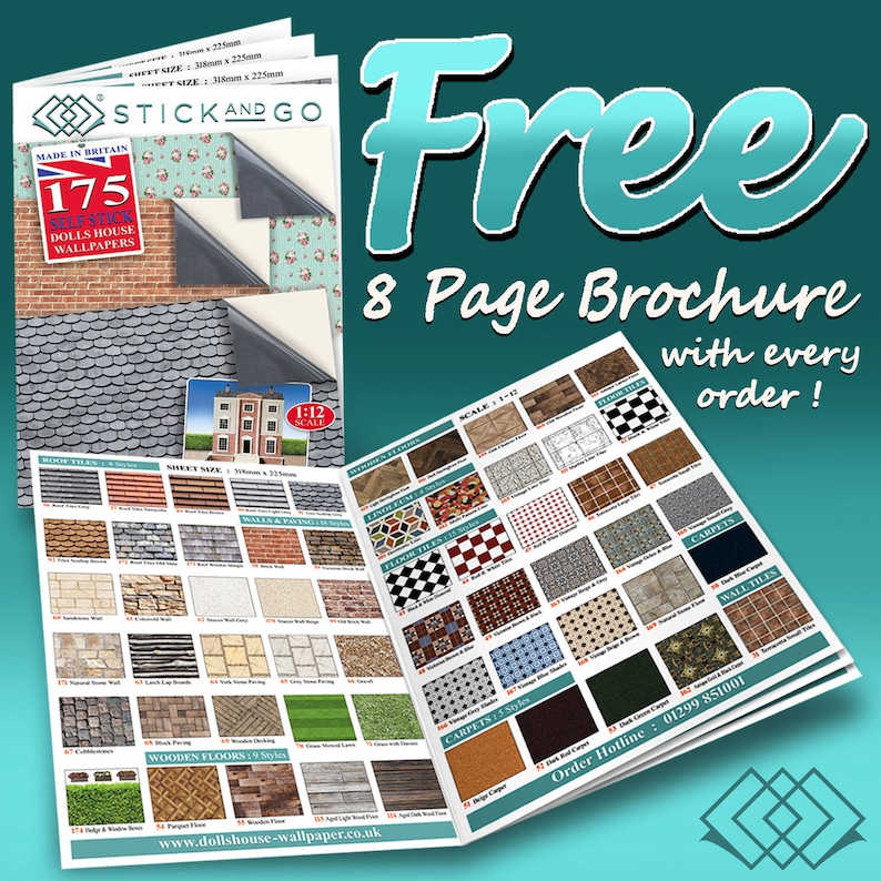 Dolls House Wallpaper, 1/24 Scale Green Metro Tile, Self Adhesive Vinyl ...