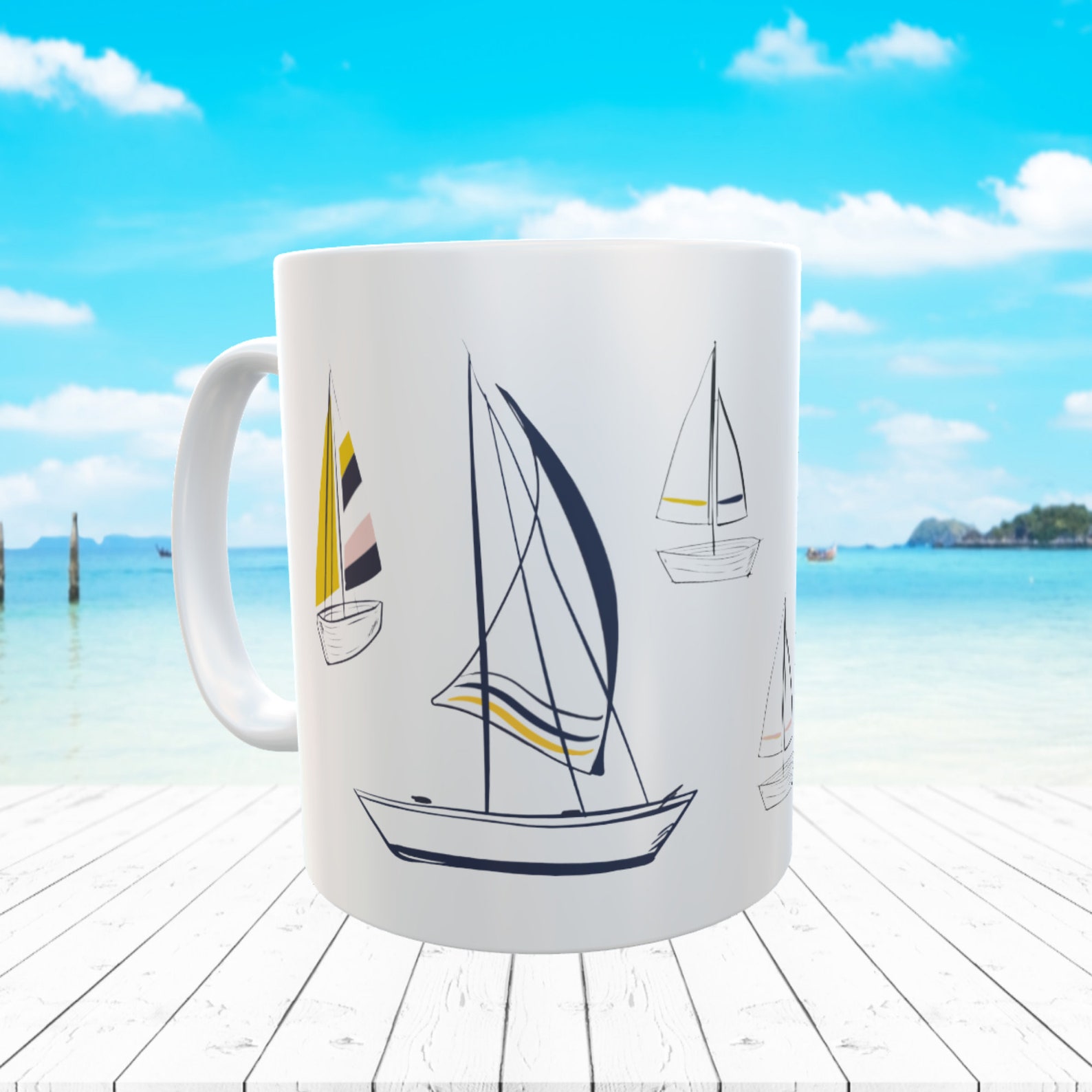 SAILING BOATS, Sailing Boat Mugs, Nautical Mugs, Handrawn Sailing Boat ...