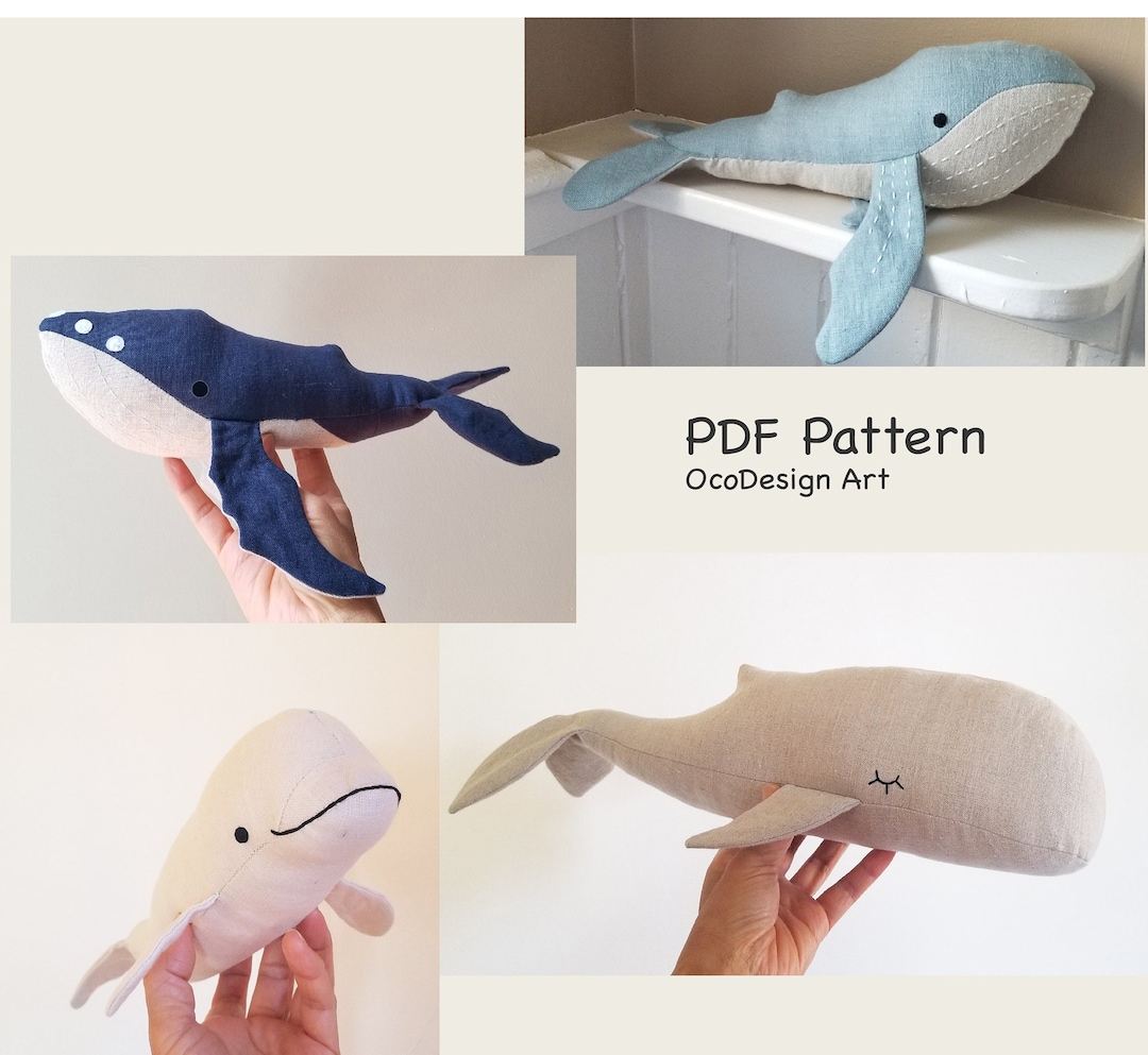 4 Whales Sewing Pattern & Tutorial. Blue Whale, Humpback Whale, Sperm Whale and Beluga Whale. 2 ...