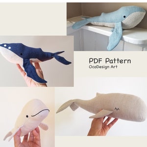 4 Whales Sewing Pattern & Tutorial. Blue Whale, Humpback Whale, Sperm ...