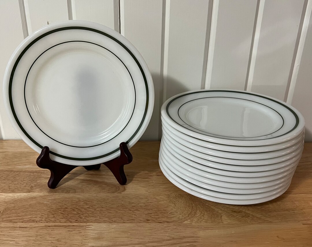 Pyrex by Corning, Tableware, Green Band, 12 Plates - Etsy