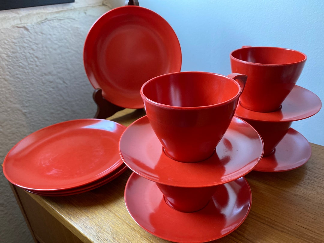 Maplex, Melamine, Dark Red, Plates and Cups and Saucers - Etsy
