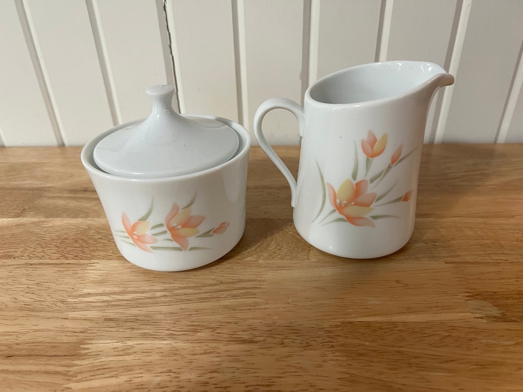 Corning Ware, Peach Floral Pattern, Creamer and Sugar - Etsy