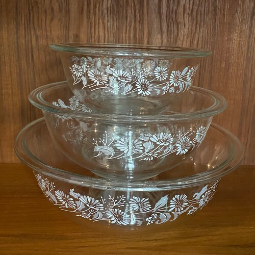 Vintage Pyrex Mixing Bowl Set Colonial Mist Clear Bowls - Etsy