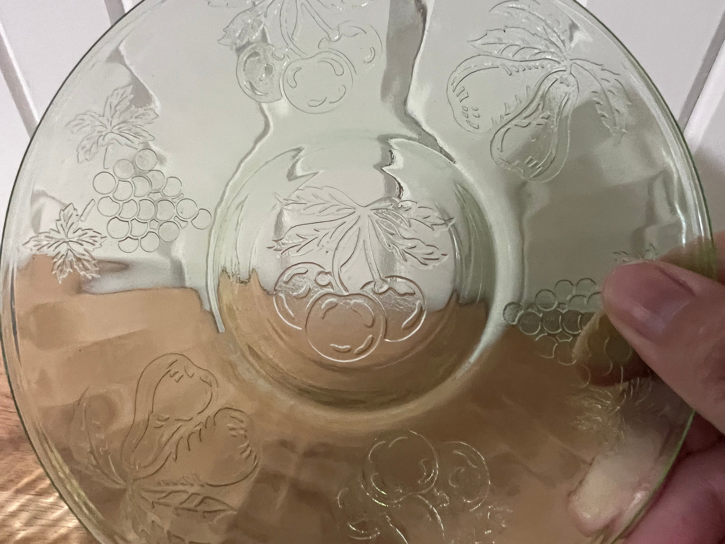 Green Etched Glass, Fruit Pattern, Cups and Saucers, Set of 4 - Etsy