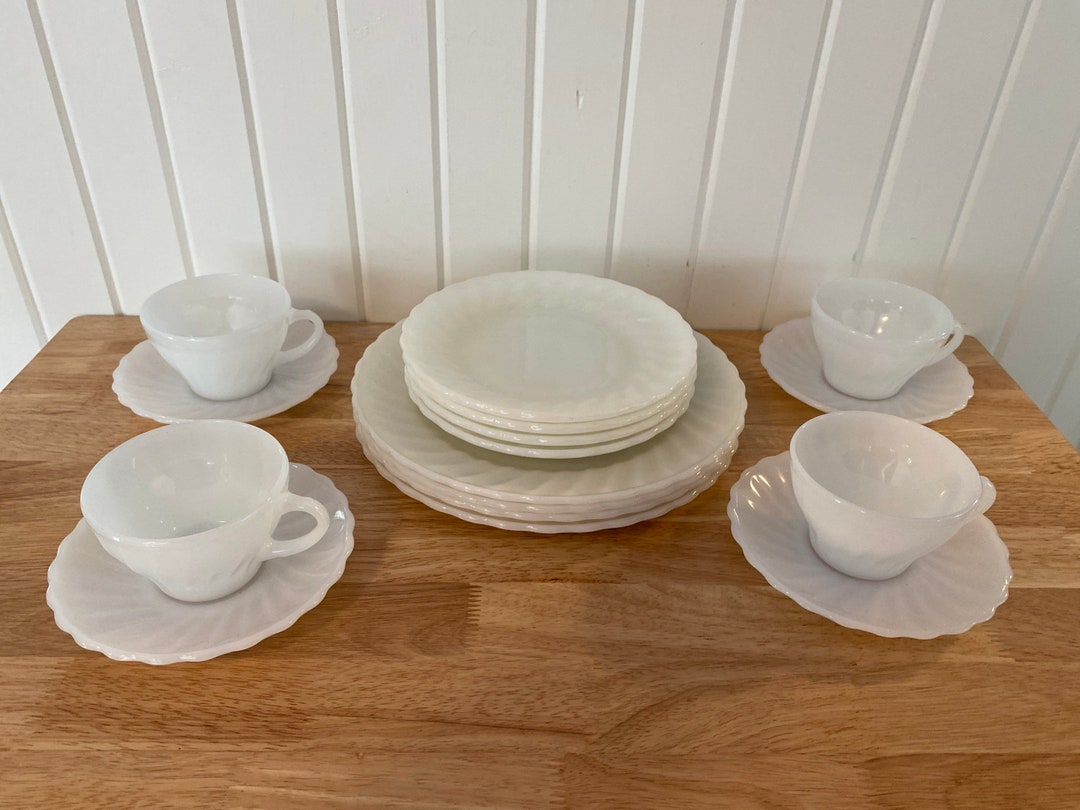 Fire King, Anchor Hocking, White, Swirl, 4 Piece Setting - Etsy