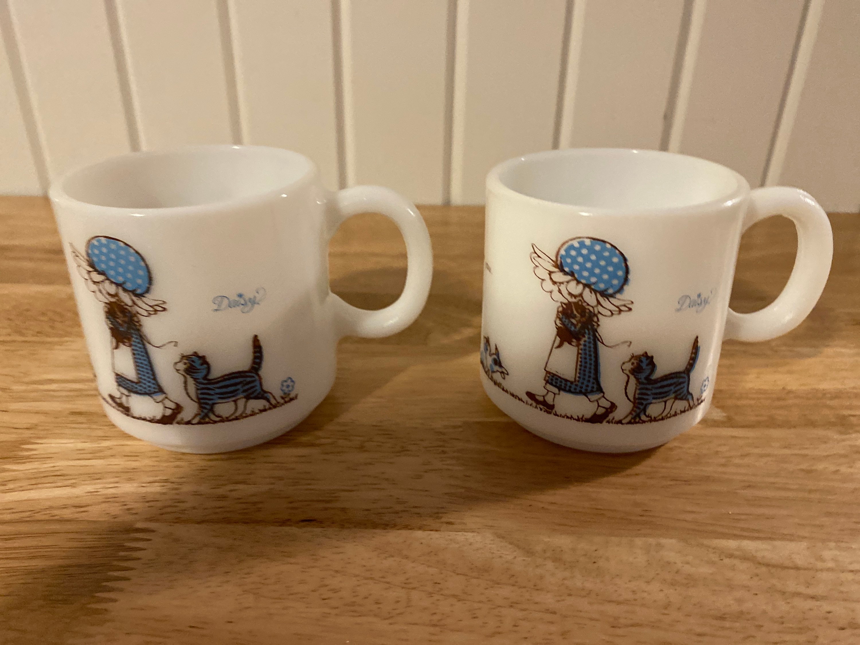 Holly Hobbie Milk Glass Coffee Mugs Pair Of 2 Etsy