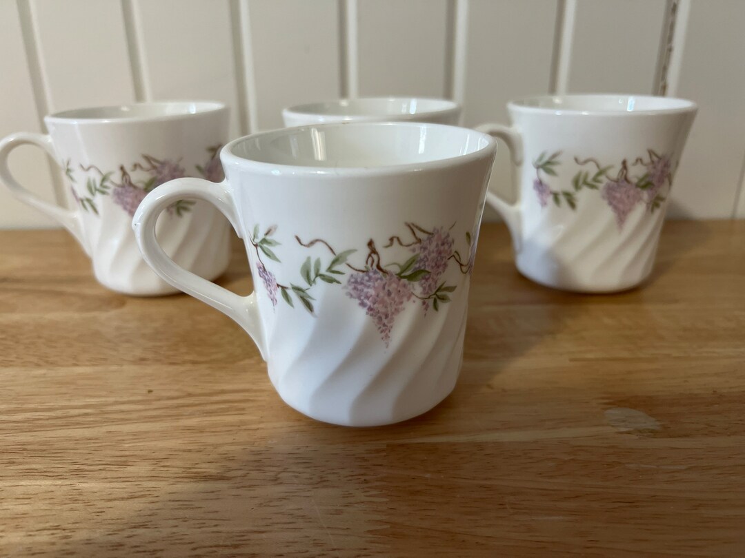 Corelle by Corning USA, Wisteria, White Swirl Lilac Mugs, Set of 4 - Etsy