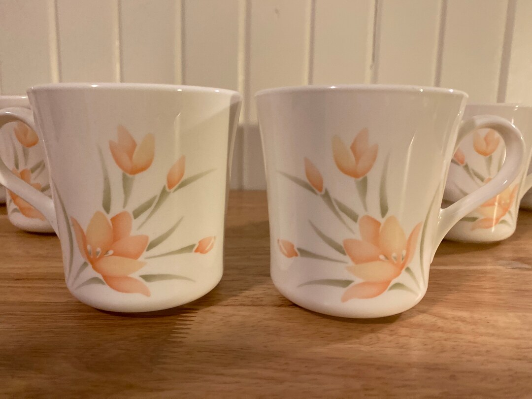 Corning Ware, Peach Floral Pattern, Mugs, Set of 6 - Etsy