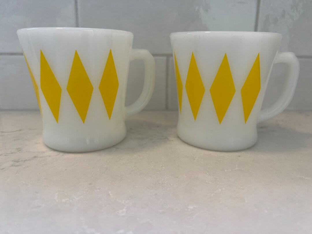 Fire King, Yellow, Diamond, Mugs, Set of 2 - Etsy