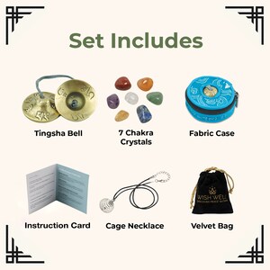 Tingsha Bells With 7 Chakra Crystal Set, Zipper Gift Case for Tingsha ...