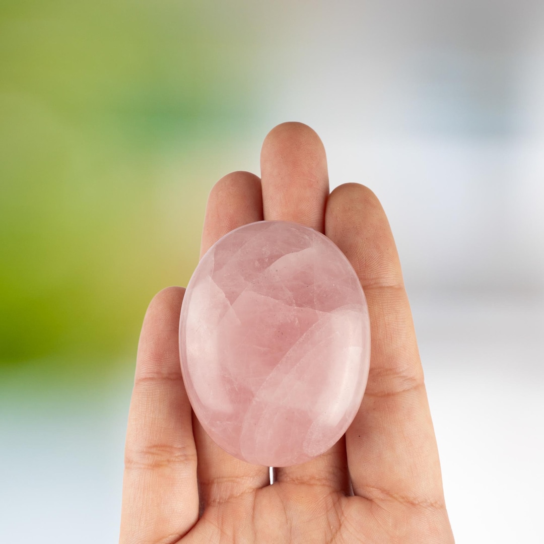 Rose Quartz Palm Stone Crystal - Natural Healing Stone for Anxiety ...