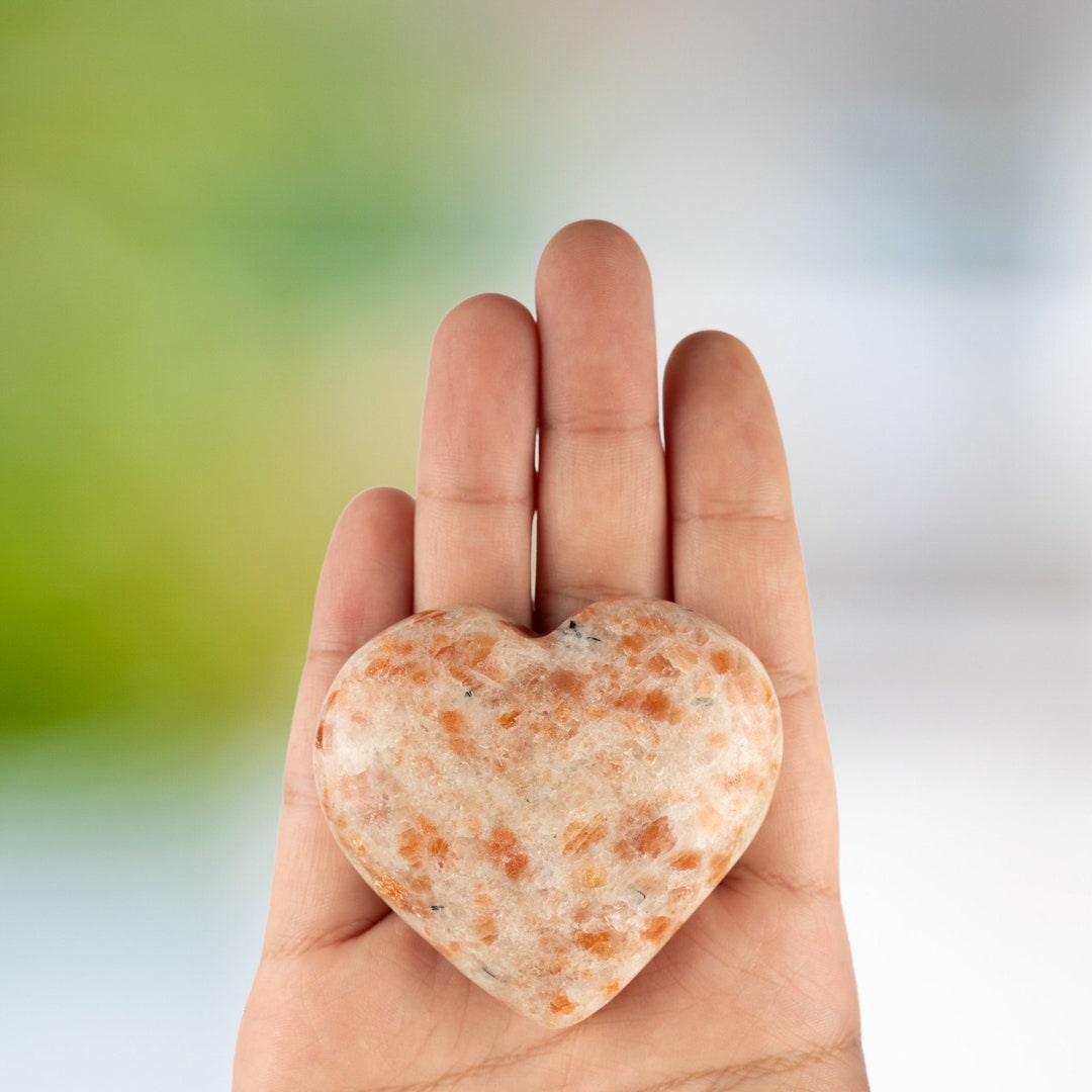 Sunstone Heart Crystal Palm Stone - Natural Healing Stone for Anxiety ...