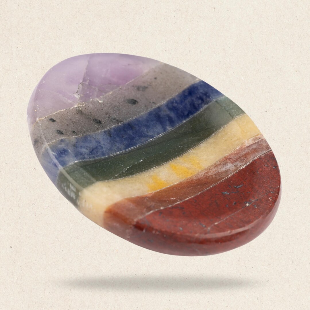 7 Chakra Worry Stone for Anxiety Relief, Healing Crystals and Natural ...