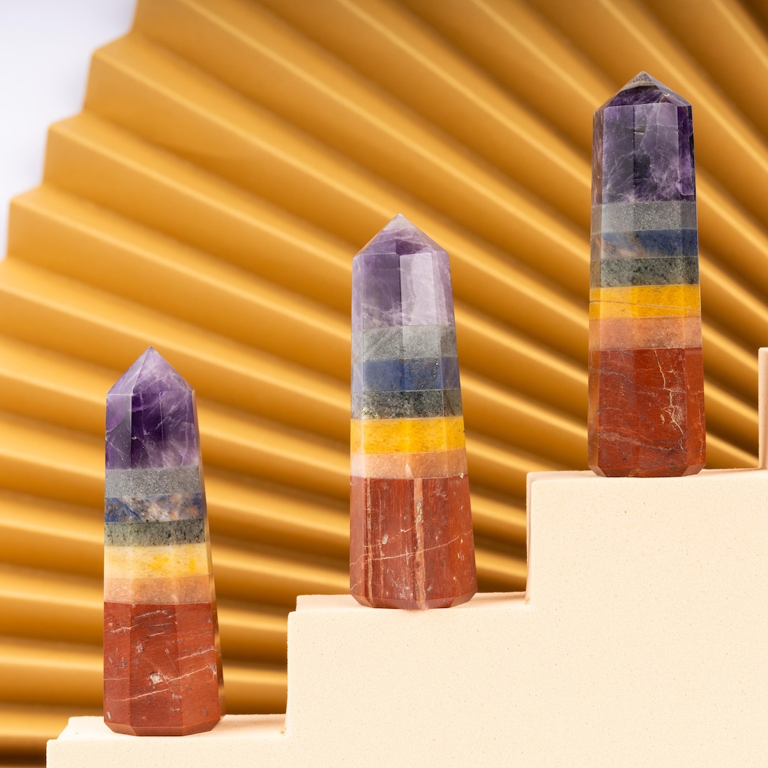 Natural 7 Chakra Obelisk Point Crystal Tower 2.5-3, Healing Crystals ...