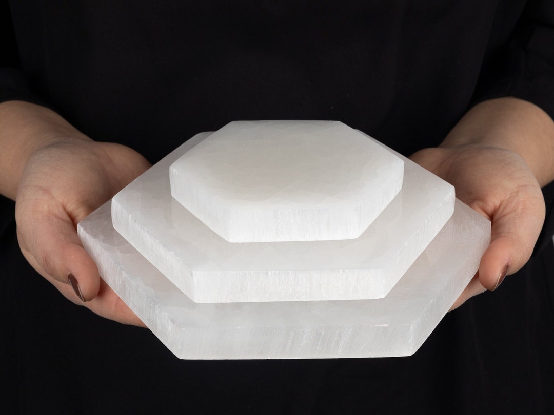 Selenite Charging Plate Hexagon, Selenite Cleansing, Flat Crystal Plate ...