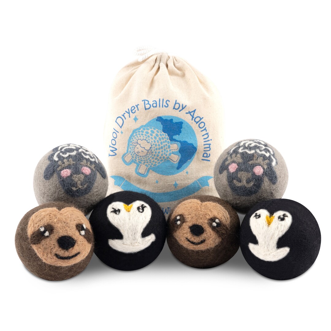 Wool Dryer Balls, Natural Fabric Softener, Penguin, Sloth, & Sheep ...