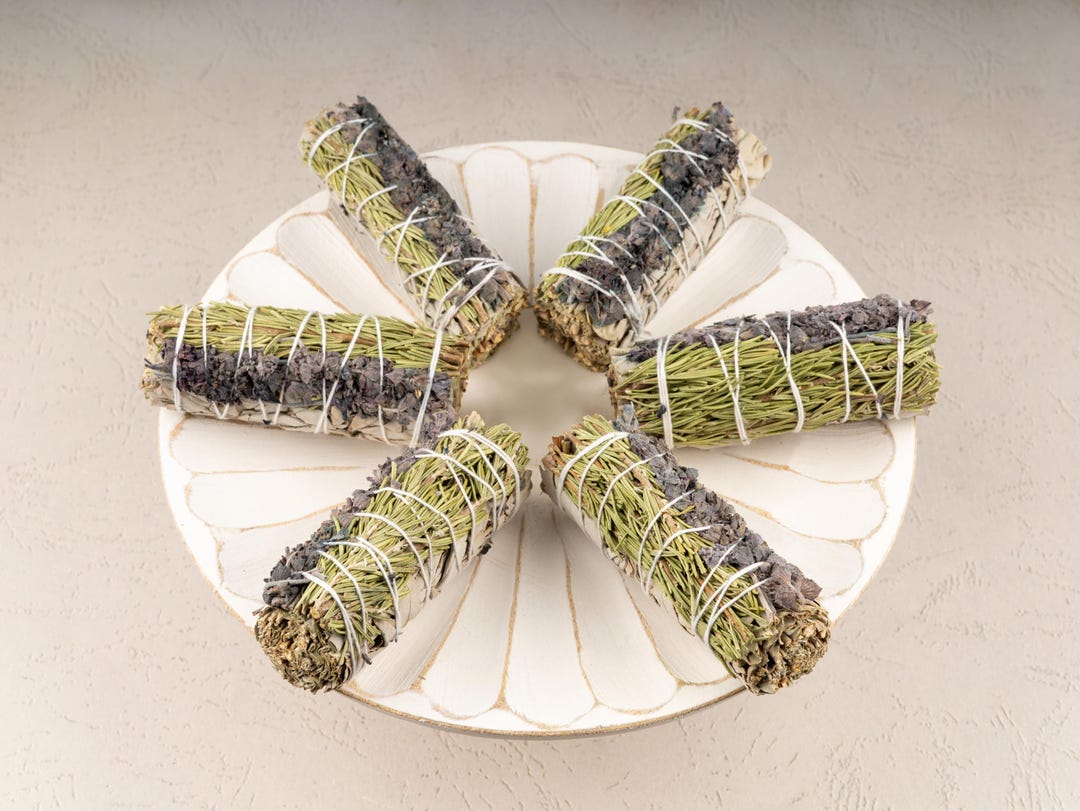 White Sage Lavender and Rosemary Smudge Stick 4", Energy Cleansing ...