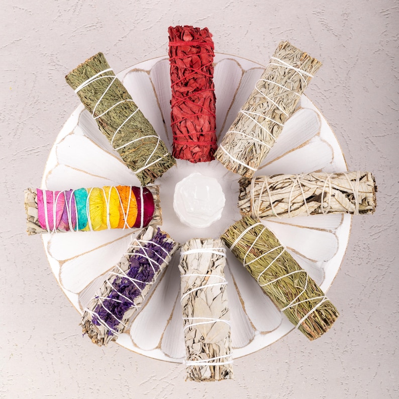 8 Pc Sage Smudge Sticks With Feather, 4" White Sage, Blue Sage, Dragon ...