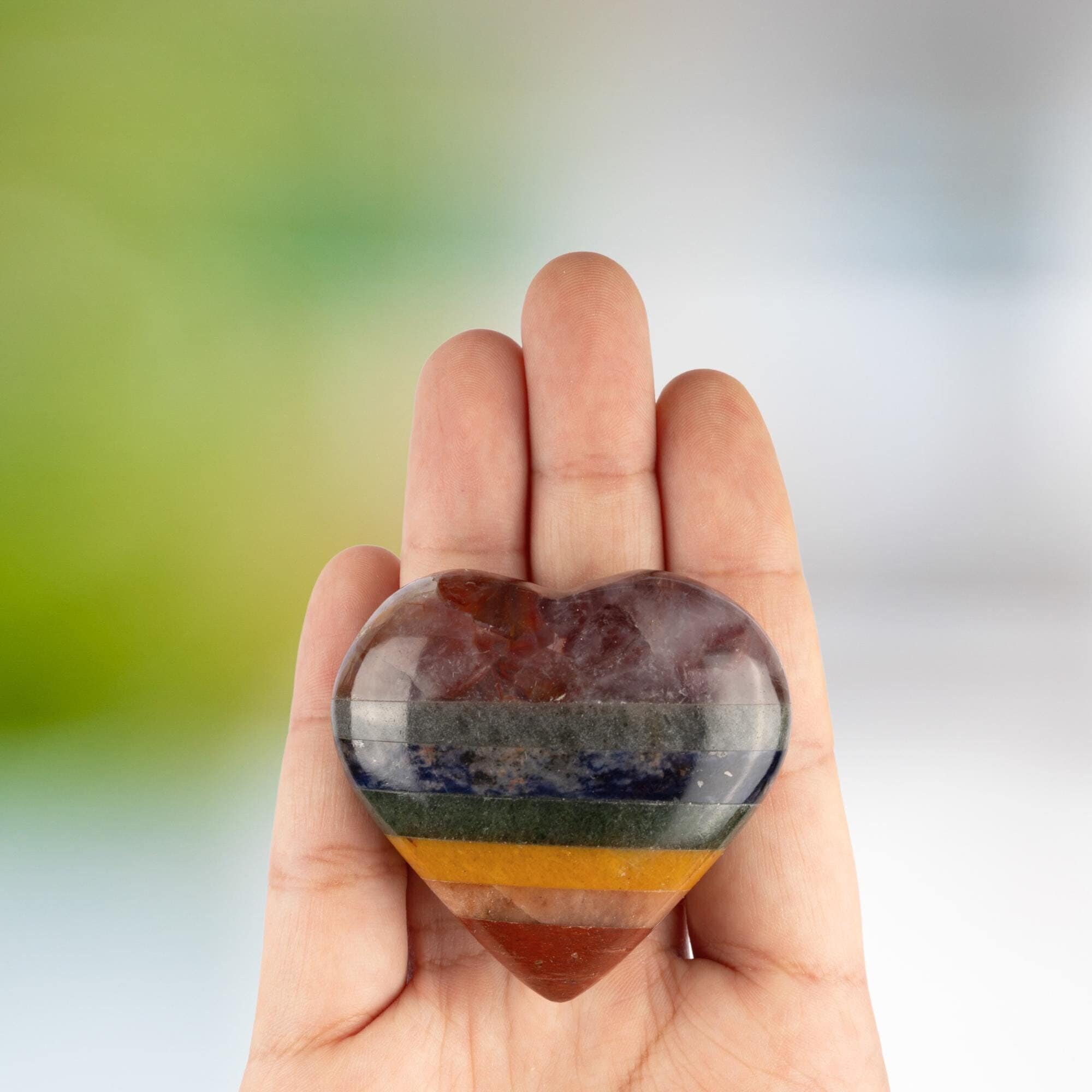 7 Chakra Heart Palm Stone Crystal - Natural Healing Stone for Anxiety ...