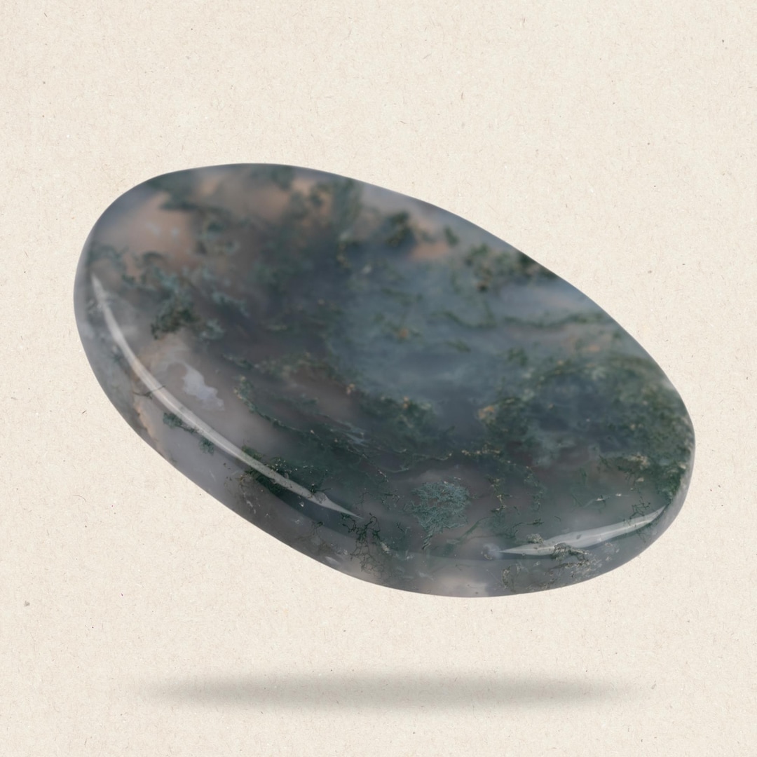 Moss Agate Worry Stone for Anxiety Relief, Healing Crystals and Natural ...