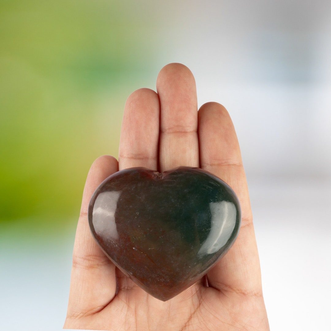 Bloodstone Heart Palm Stone Crystal - Natural Healing Stone for Anxiety ...