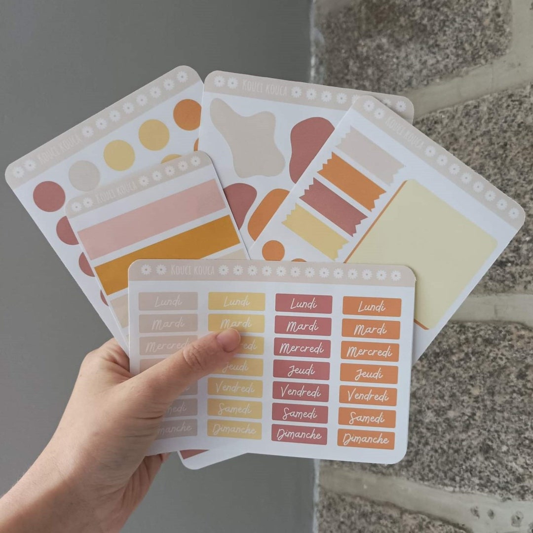 Pack of 5 Sheets of Yellow Organization Stickers for Bullet Journal and ...